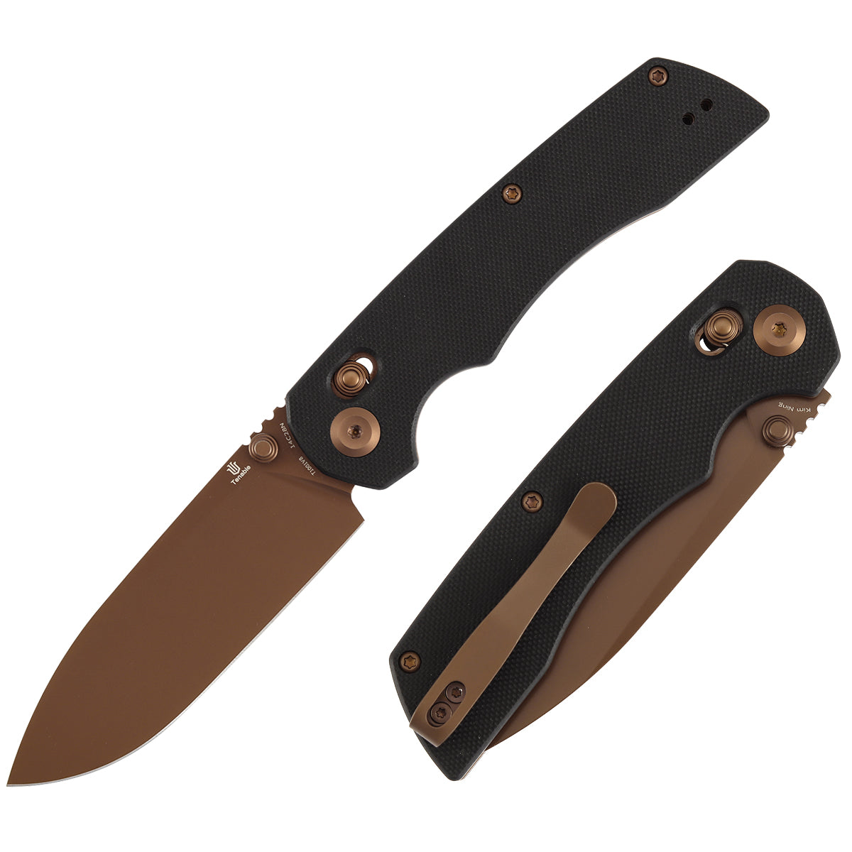 Tenable Kryo Cross Bar Lock | Black G10 Handle | 3.58‘’ Rose Gold Coat ...