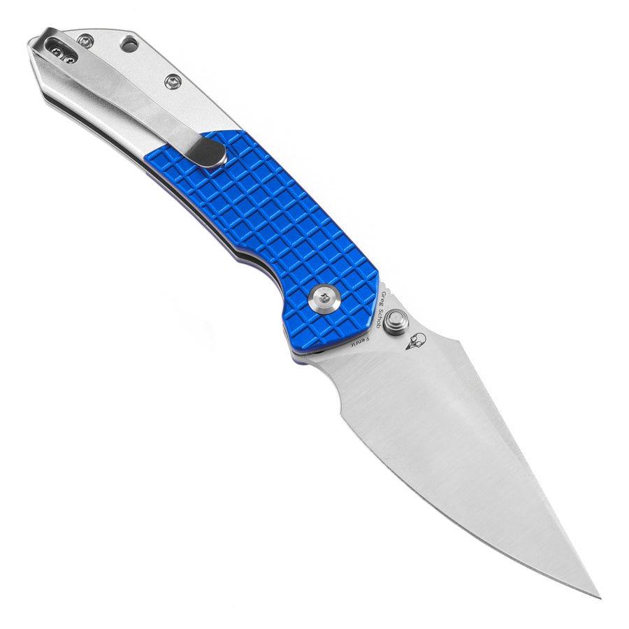 WMK Exclusive Tenable Fenrir Folding Knife Button Lock Blue Frag G10 ...