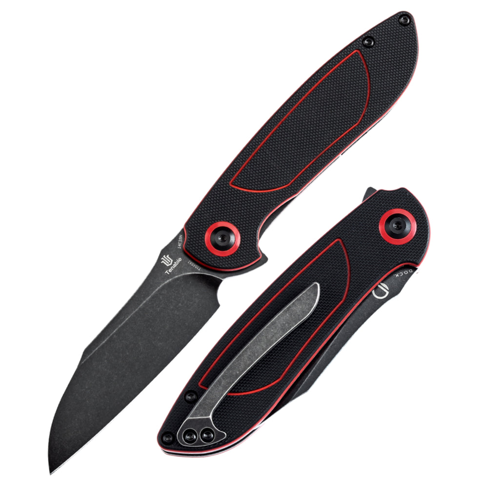 Tenable Prometheus Folding Knife Black and Red G10 Handle (3.29'' Blackwash 14C28N Blade) D.O.C ...